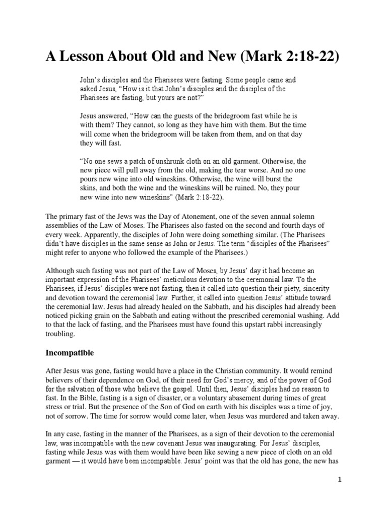 A Lesson About Old and New (Mark 2 - 18-22) | PDF | God In Christianity ...