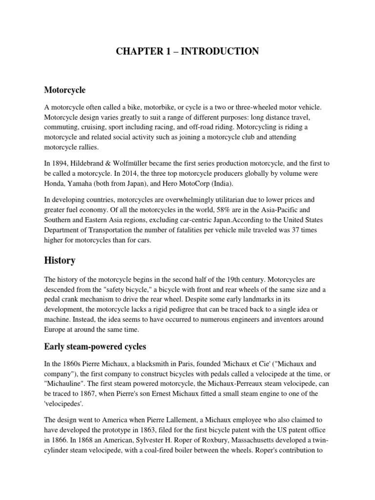 Chapter 1 - Introduction: Motorcycle | PDF | Motorcycle | Vehicles