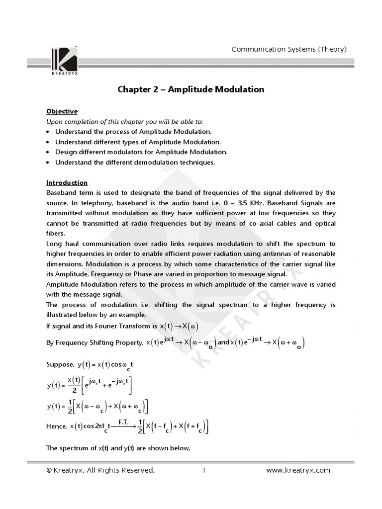 Chapter 2 - Amplitude Modulation: Objective | Download Free PDF | Modulation | Detector (Radio)
