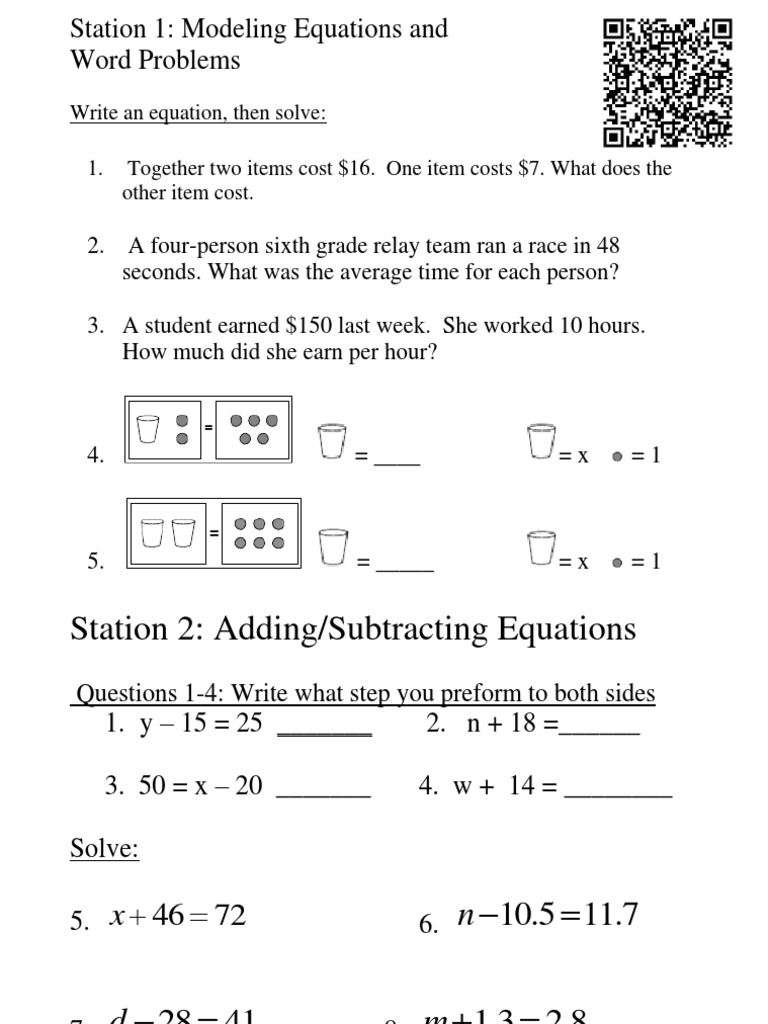 Station 1: Modeling Equations and Word Problems | PDF | Equations | Algebra