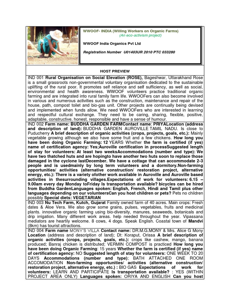 WWOOF India: Volunteer Farm Opportunities | PDF | Organic Farming | Farms