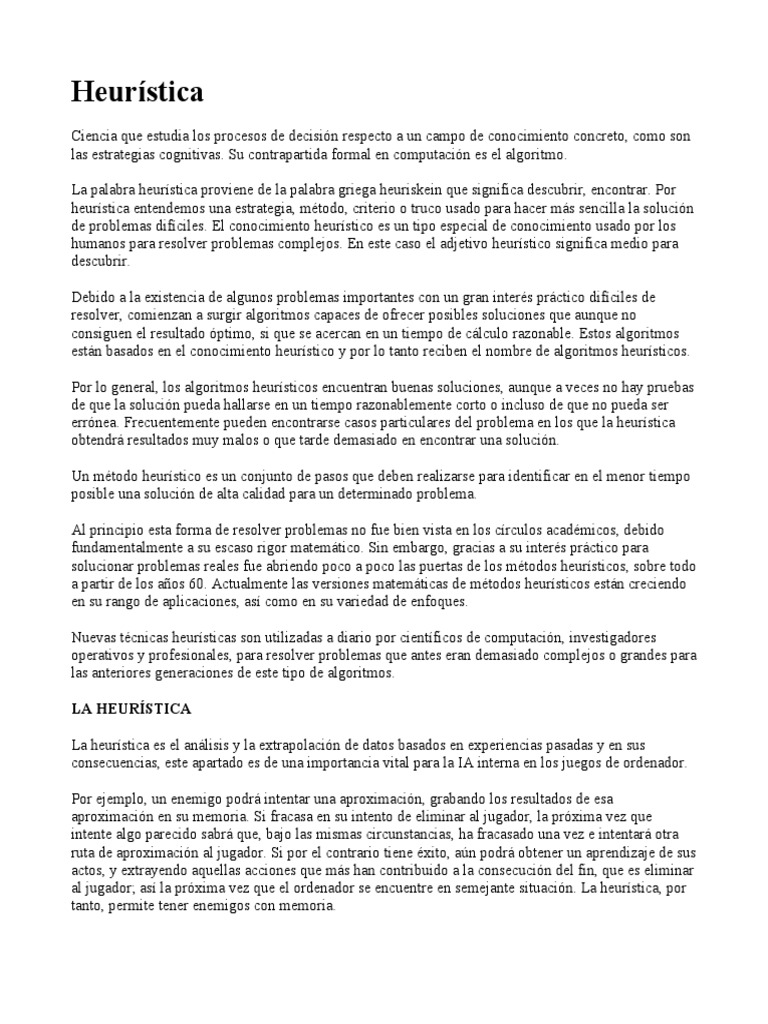 Heurística en Inteligencia Artificial | PDF | Heurístico | Inteligencia ...