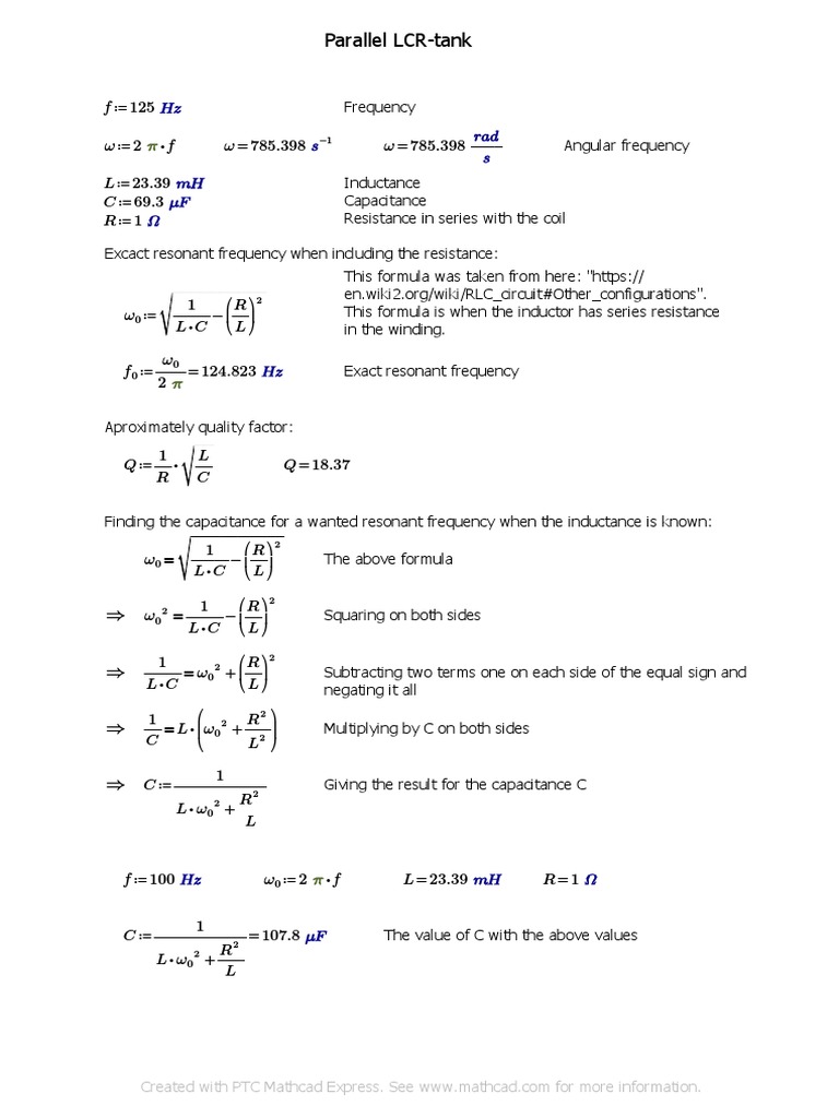 Parallel LCR-tank: Hz s rad s mH μF Ω | Download Free PDF | Inductance ...