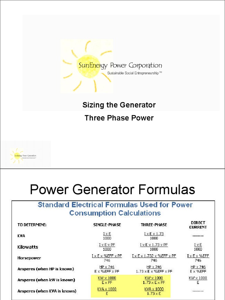 Sizing The Generator Three Phase Power | PDF