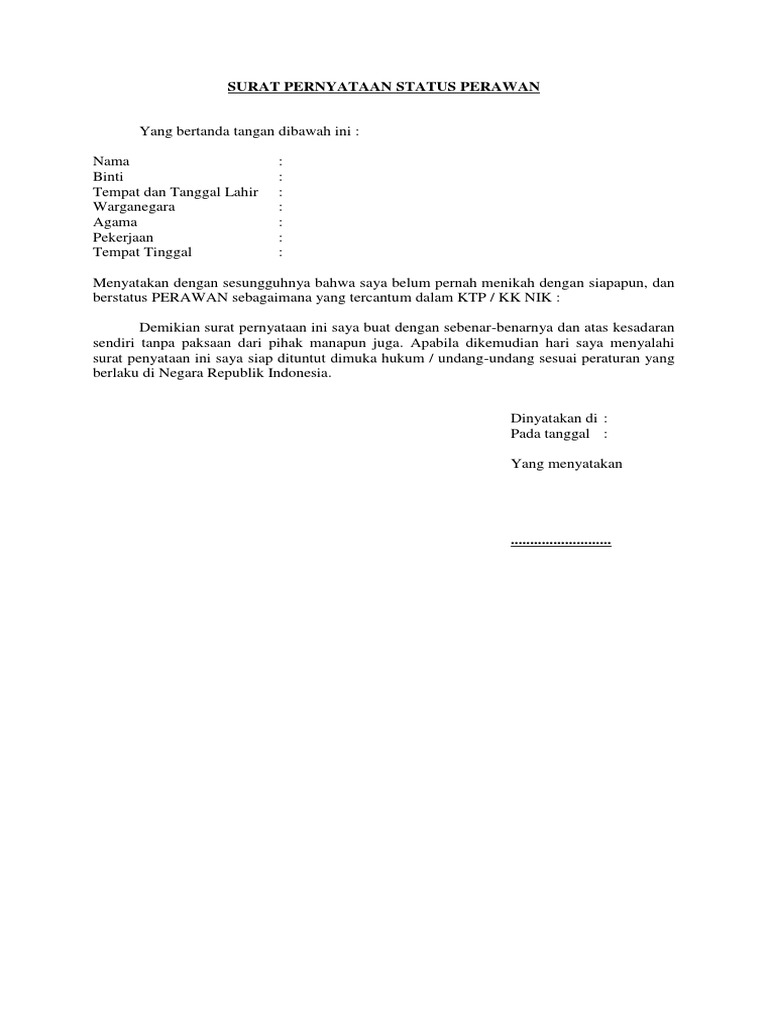 Surat Pernyataan Status Perawan | PDF
