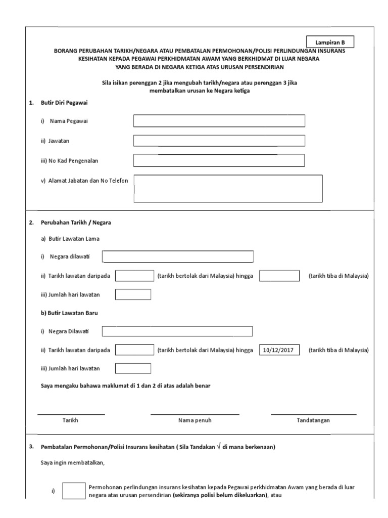 Lampiran B Insurans (Perubahan Tarikh Atau Tempat) | PDF