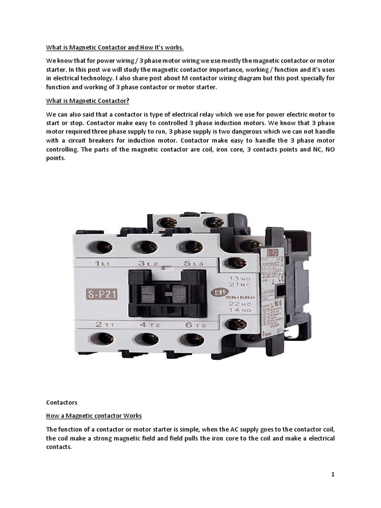 Magnetic Contactor: Function and Operation | PDF | Relay | Electric Motor