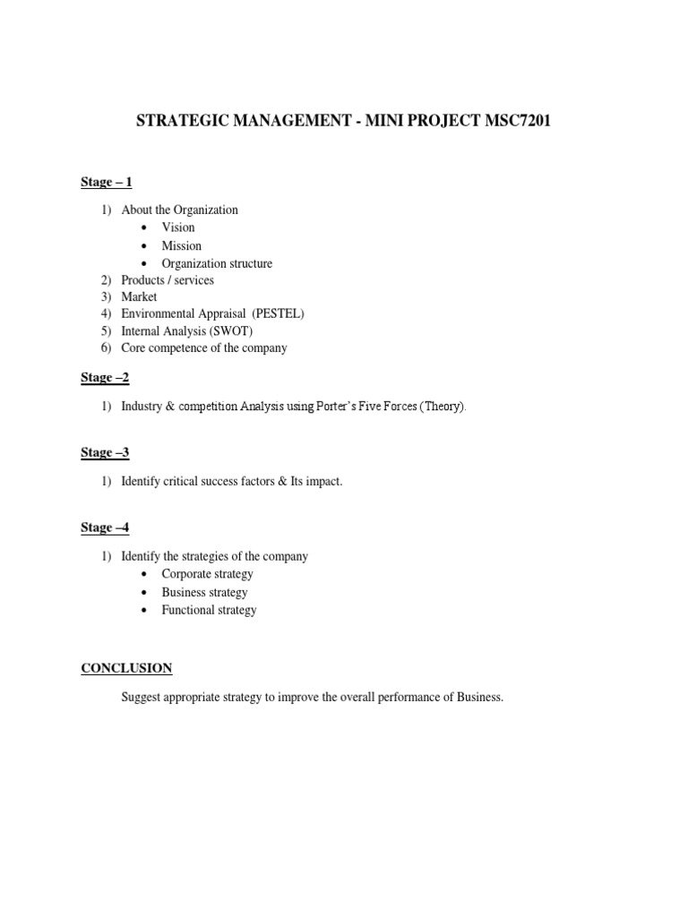 Strategic Management - Mini Project Msc7201: Stage - 1 | PDF | Career ...