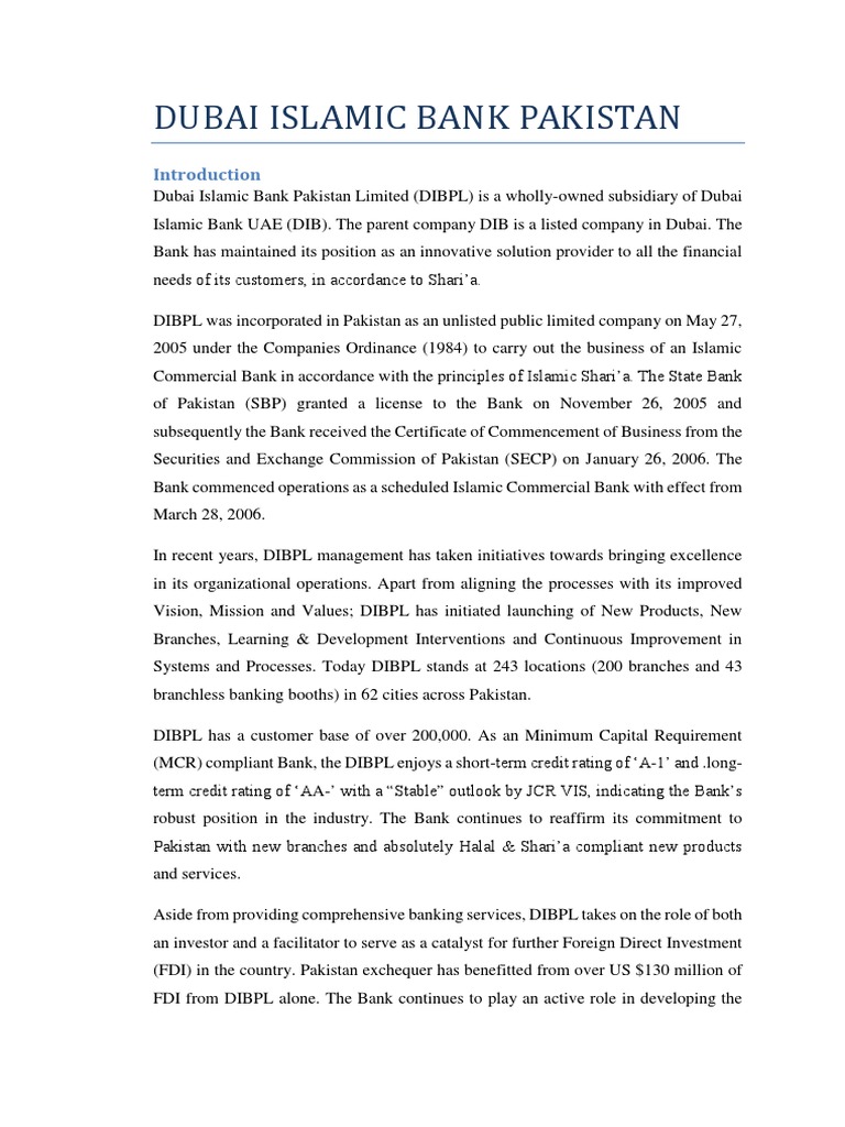 Dubai Islamic Bank Pakistan 2 | PDF | Islamic Banking And Finance | Banks