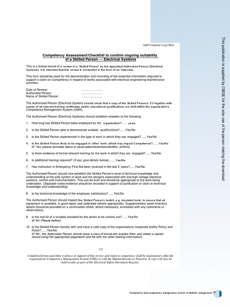 Competency Checklist Electrical | Competence (Human Resources) | Safety