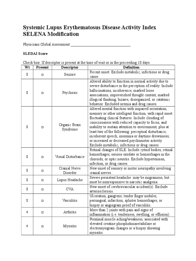 Sledai Score | Systemic Lupus Erythematosus | Diseases And Disorders