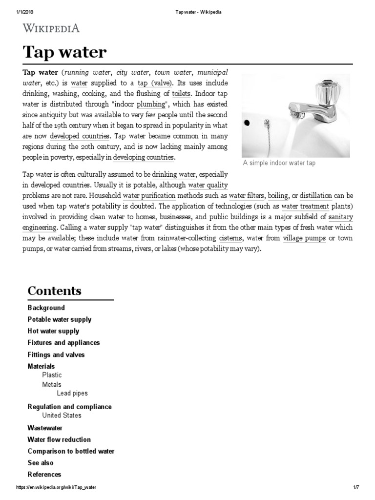 Tap Water - Wikipedia | PDF | Tap Water | Drinking Water