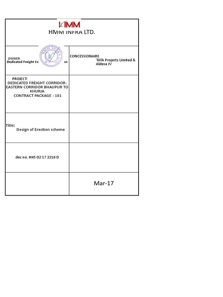 HMM Infra LTD.: Dedicated Freight Corridor-Eastern Corridor Bhaupur To ...