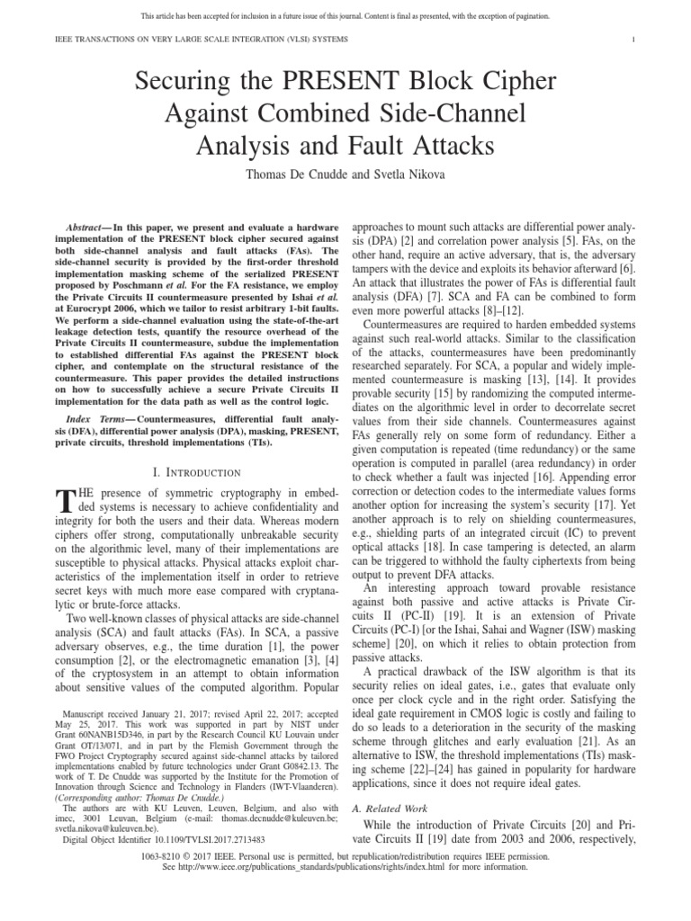 Securing The PRESENT Block Cipher Against Combined Side-Channel Analysis and Fault Attacks ...