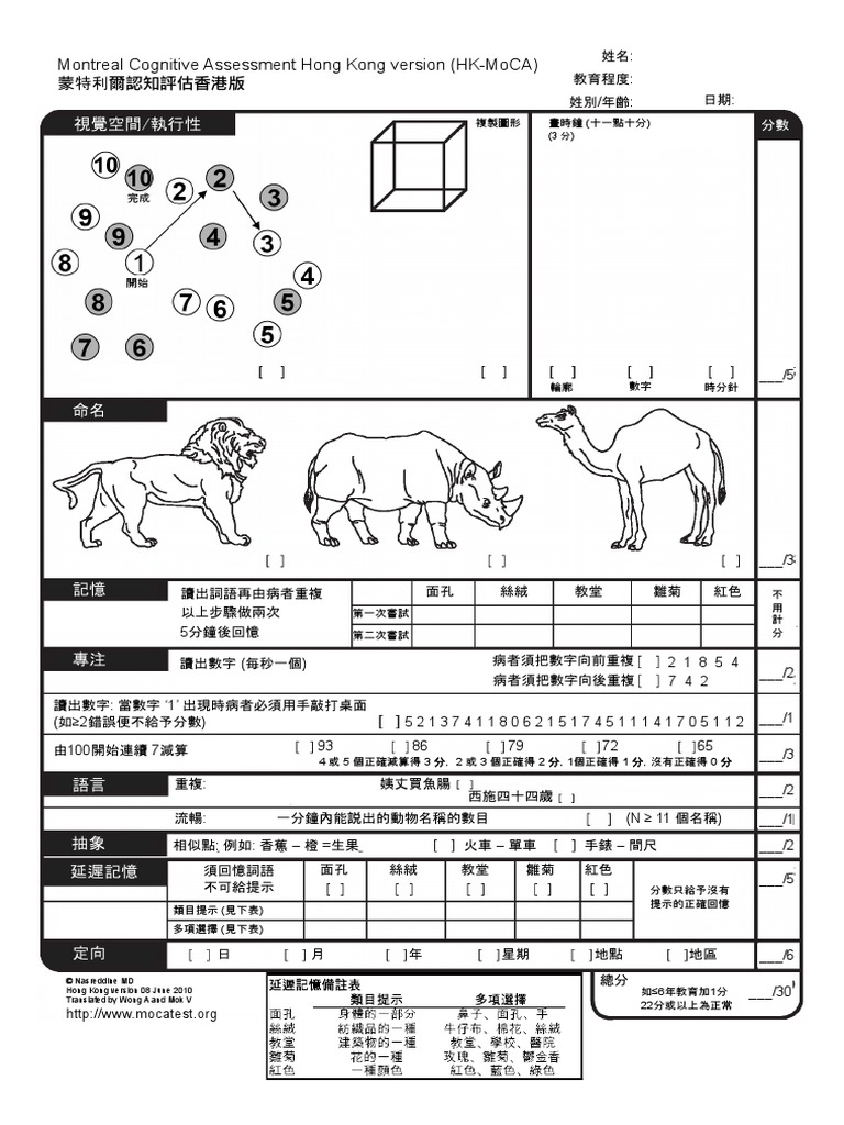 MoCA Test HongKong 2010