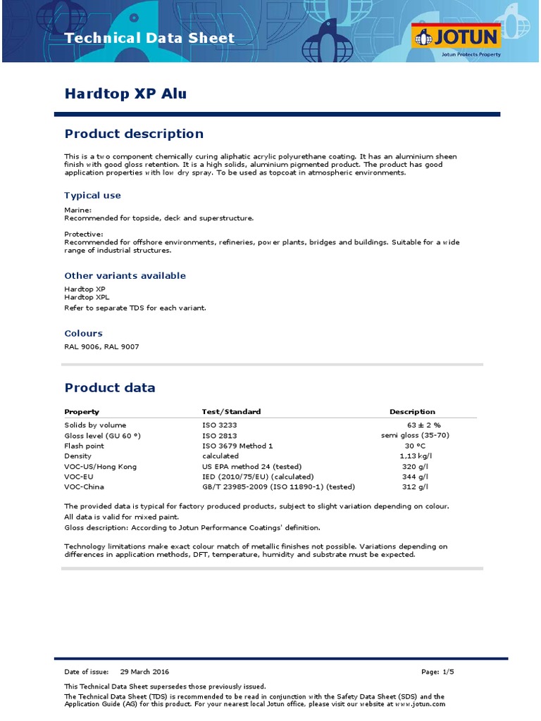 Hardtop XP Alu: Technical Data Sheet | PDF | Chemistry | Materials