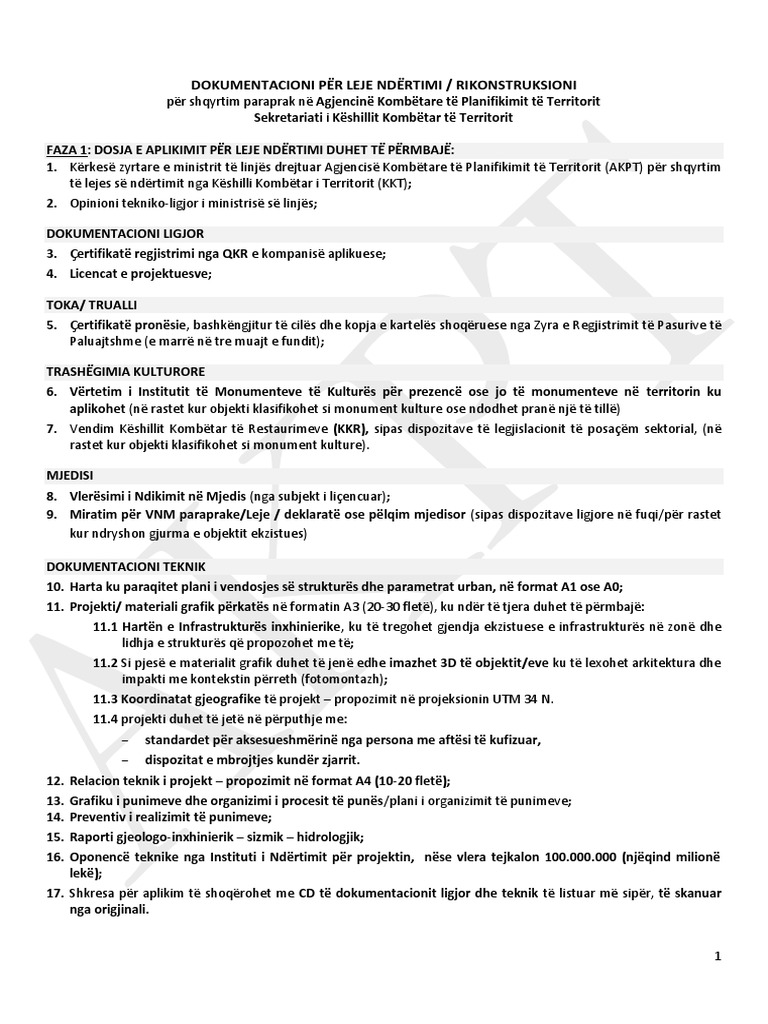 CHECK-LIST - Leje Ndertimi - Rikonstruksioni - KKT - Per Web PDF | PDF