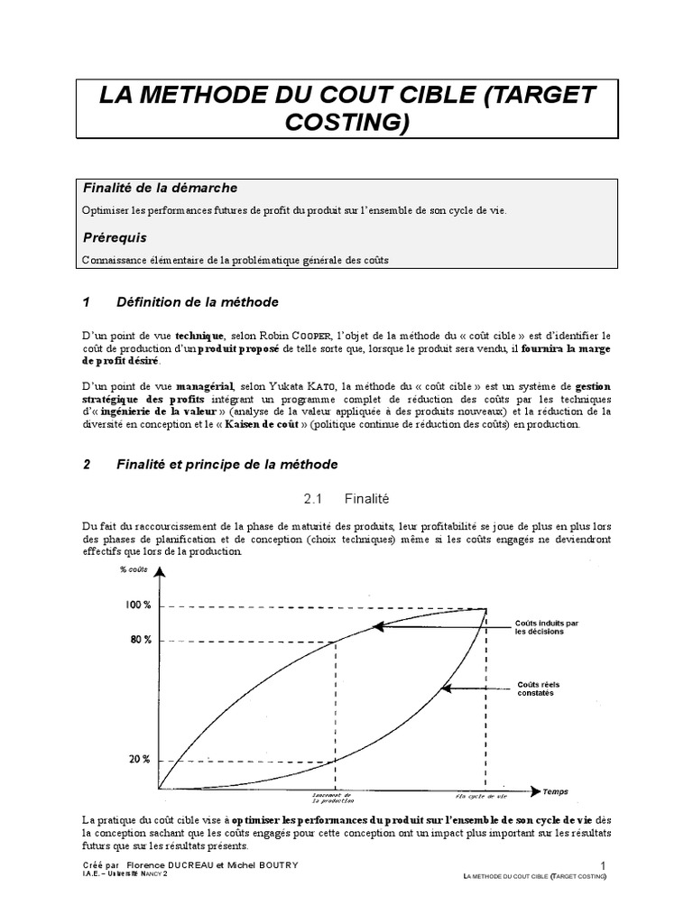 La Methode Du Cout Cible (Target Costing) | PDF | Analyse du cycle de vie | Sodles