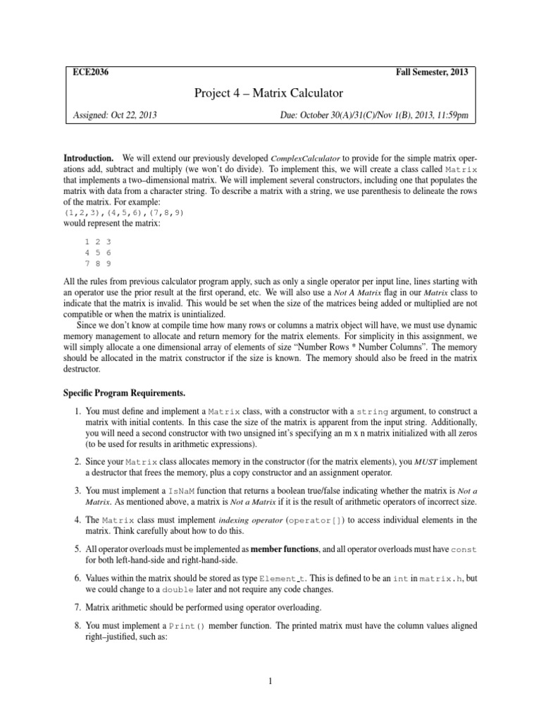 Project 4 - Matrix Calculator | PDF | Constructor (Object Oriented Programming) | Programming