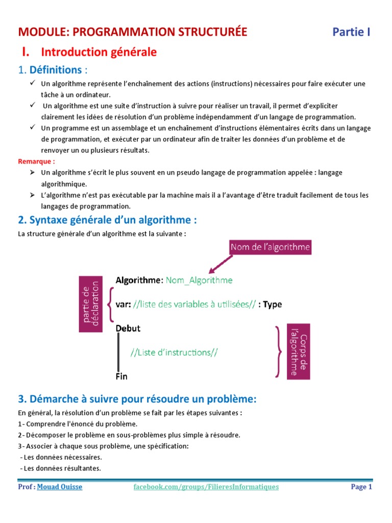 1 - MODULE PROGRAMMATION STRUCTURÉE - Partie 1 + Travail À Faire | PDF | Programme informatique ...