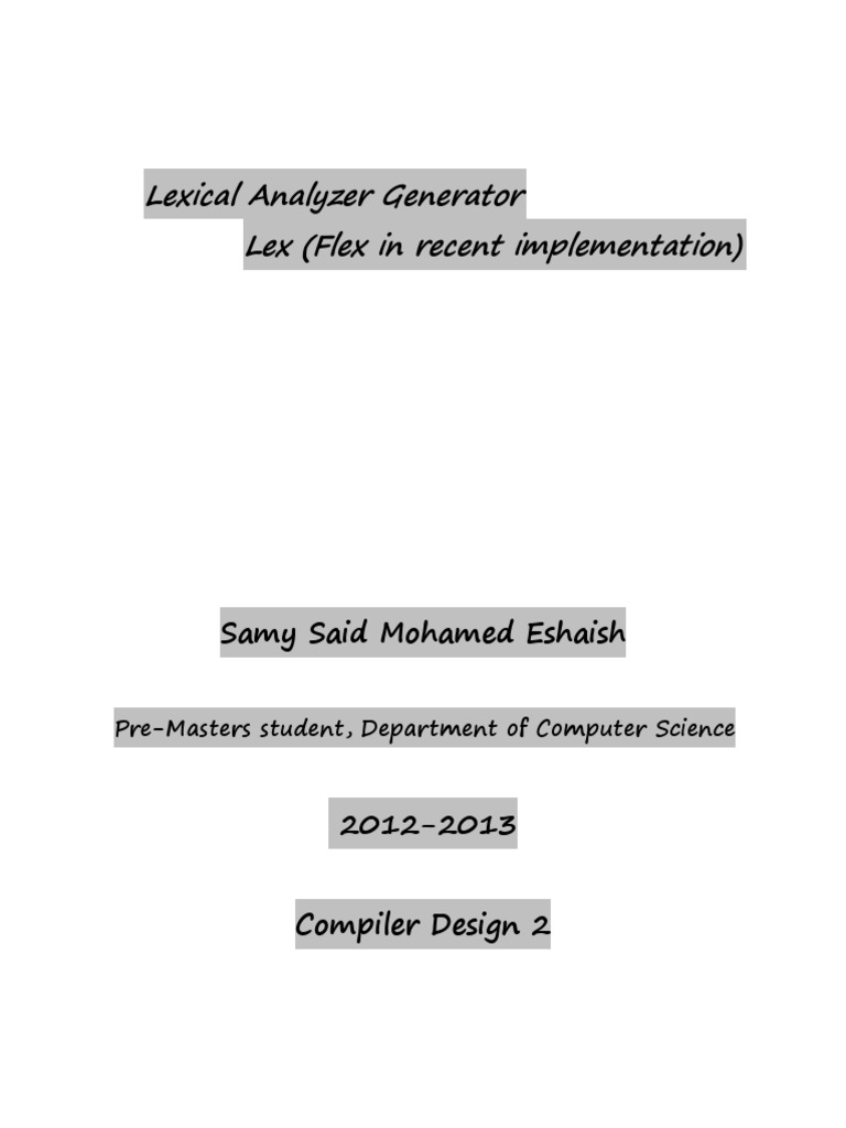 Lexical Analyzer Generator Lex (Flex in Recent Implementation) | PDF ...