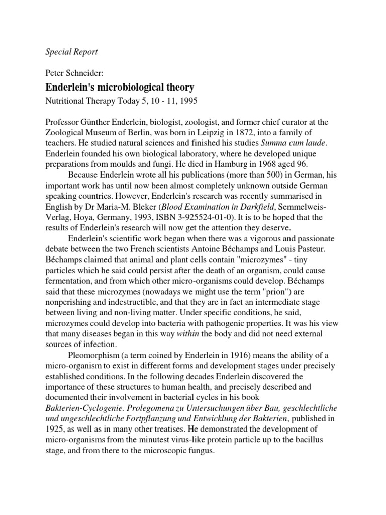 Enderlein's Microbiological Theory: Special Report | PDF | Candidiasis ...