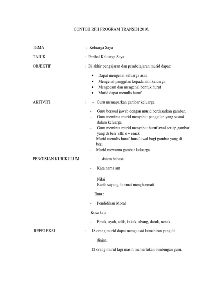 Contoh RPH Program Transisi | PDF | Linguistik | Bahasa
