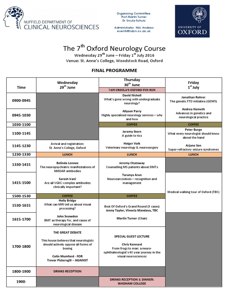 Oxford Neurology Course 2016 Program | PDF | University Of Oxford ...