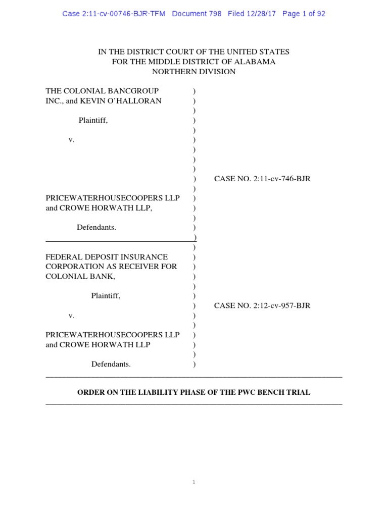 Order On The Liability Phase of The PWC Bench Trial | PDF | Internal ...