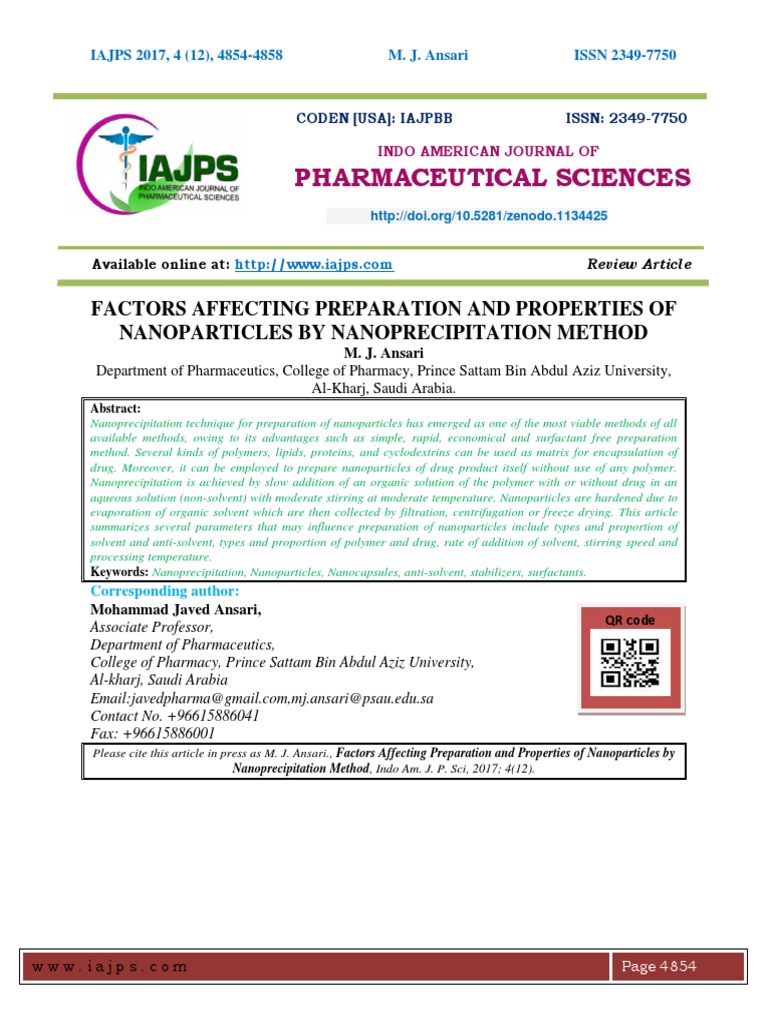 Factors Affecting Preparation and Properties of Nanoparticles by ...