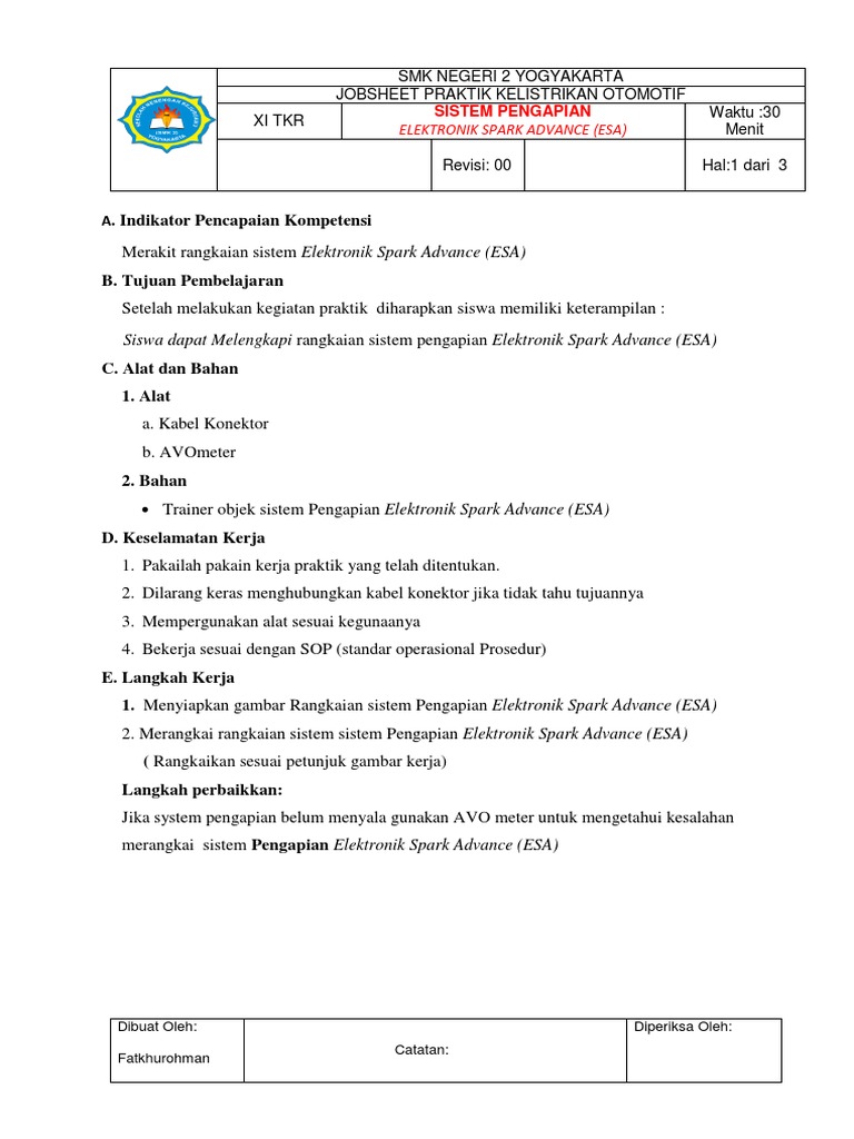 Praktik Sistem Pengapian ESA SMK TKR | PDF