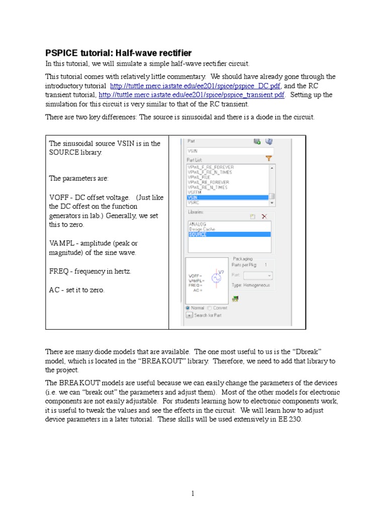 PSPICE Tutorial: Half-Wave Rectifier | PDF | Business