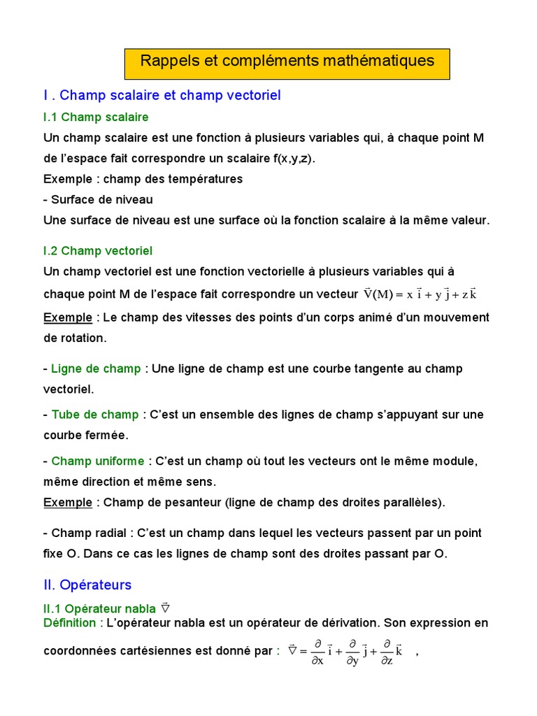 Champs scalaires et opérateurs vectoriels | PDF | Scalaire ...