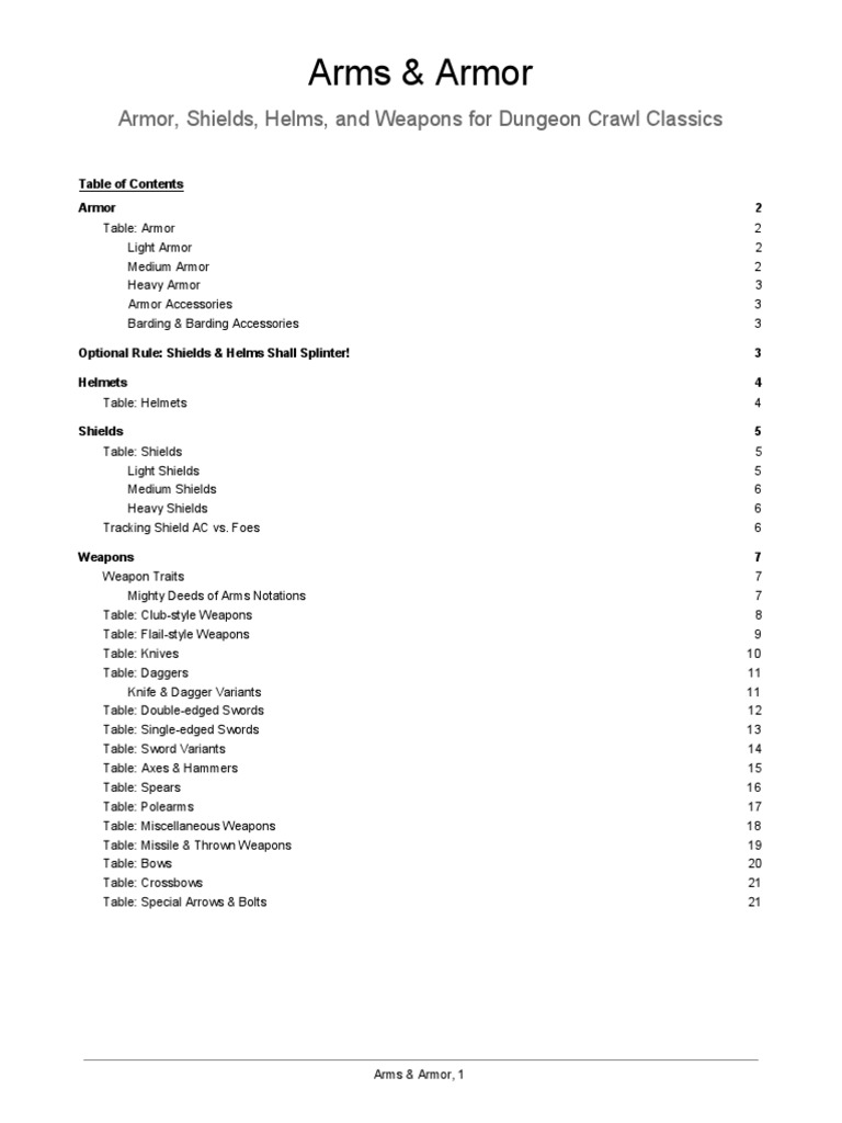 Arms Armor For DCC RPG | PDF | Spear | Shield