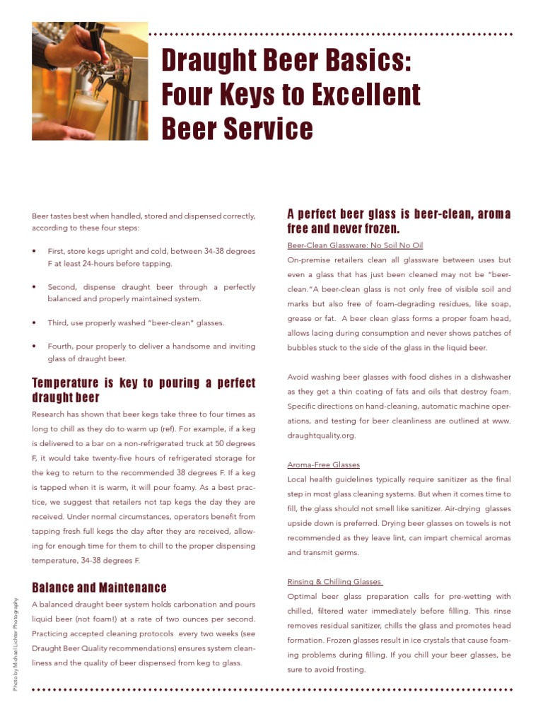 One Pager Four Keys To Excellent Beer Service1 | PDF | Beer | Glasses