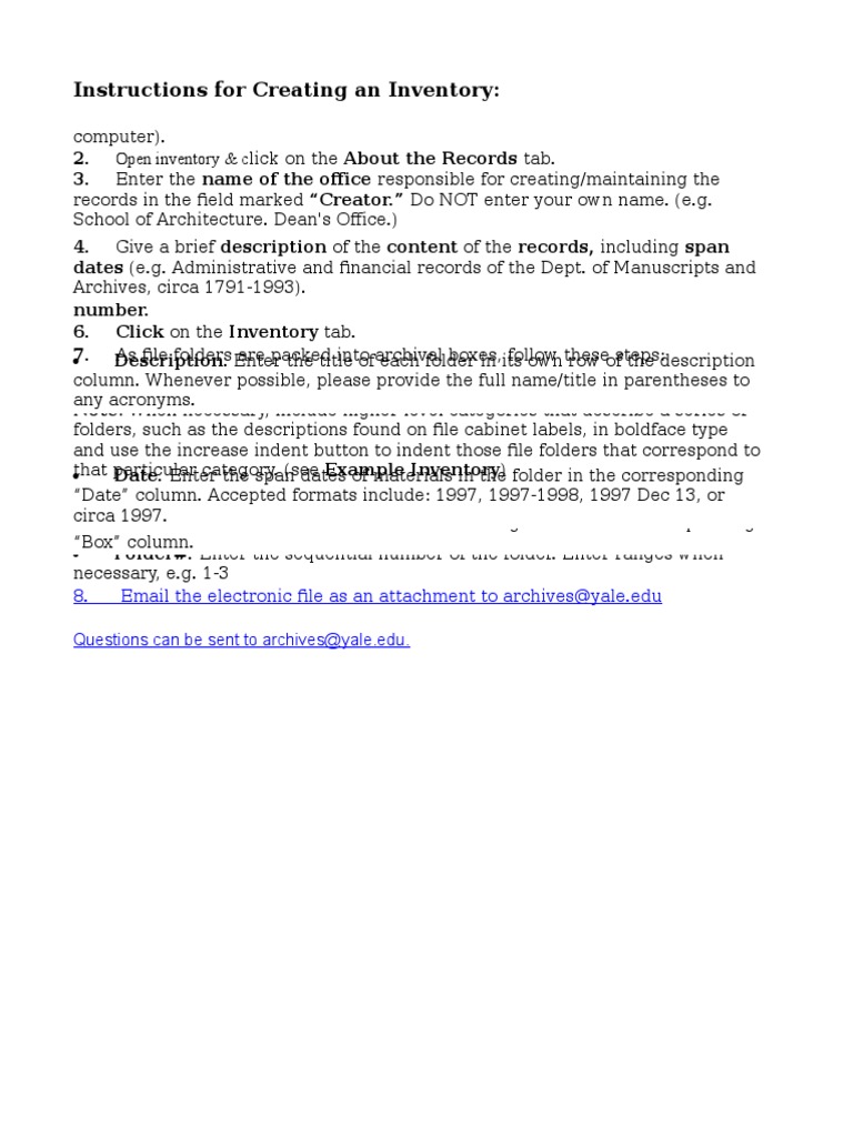 Instructions For Creating An Inventory | Download Free PDF | Directory ...