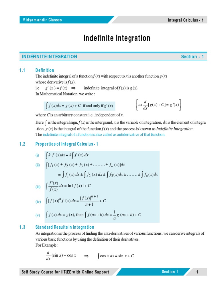 Indefinite Integration. (VMC Module) | PDF | Sine | Trigonometric Functions