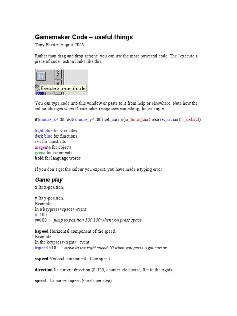 Gamemaker Code Useful Things Game Play Pdf Computer Programming