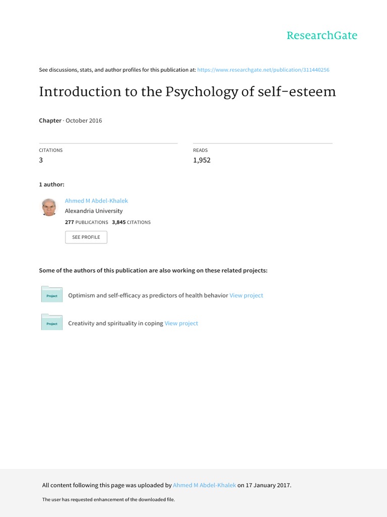Introduction To The Psychology of Self-Esteem: October 2016 | PDF ...