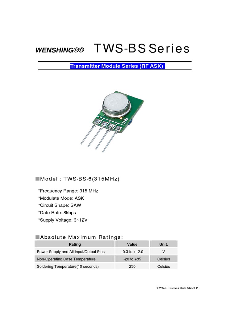 TWS-BS-6 (315Mhz) - Transmitter Module Series | PDF