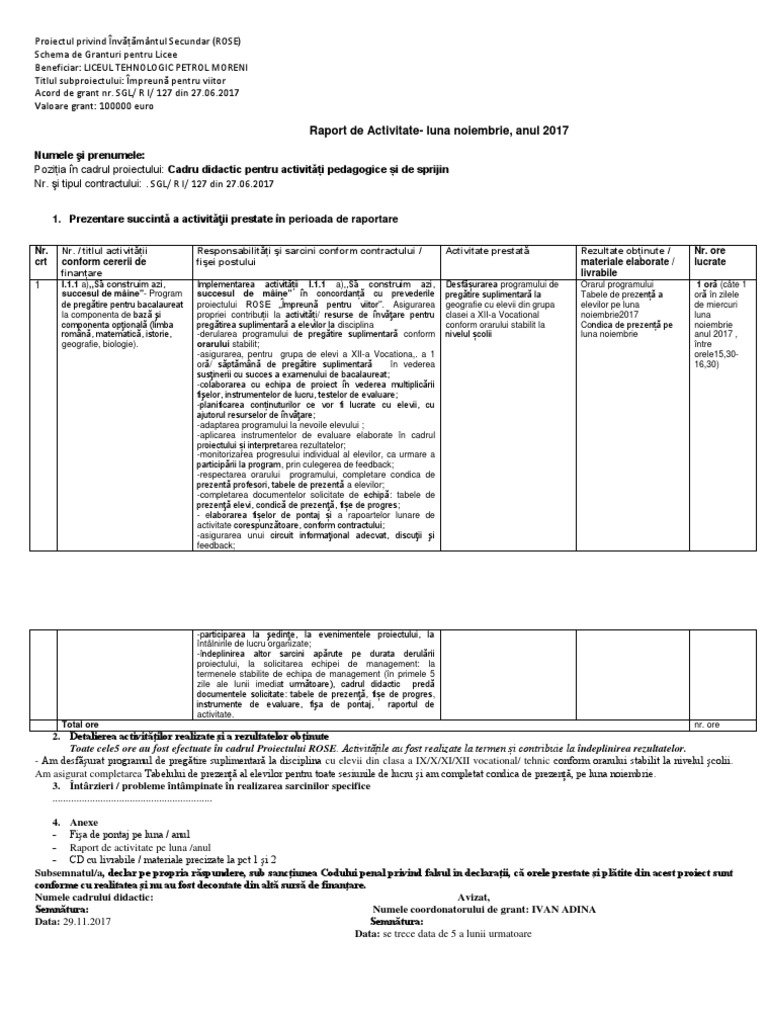 Raport de Activitate Rose