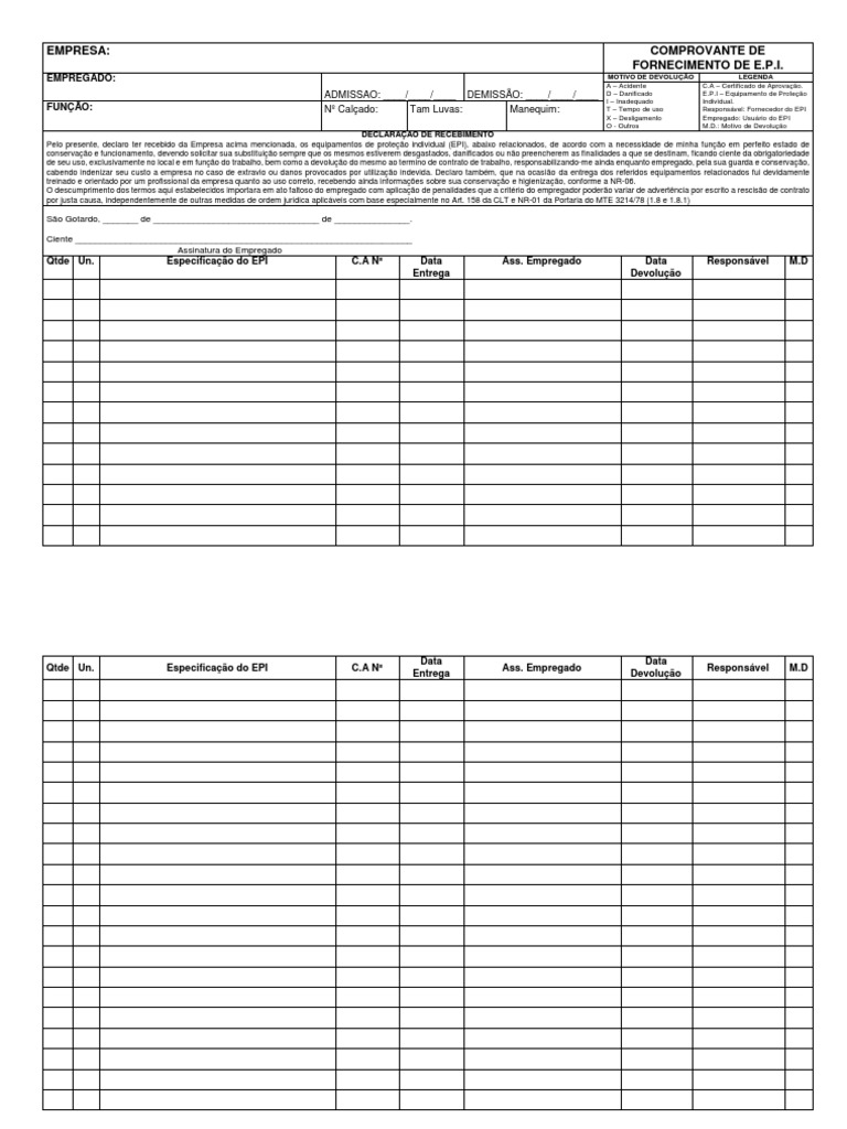 Ficha de Epi | PDF | Devolução | Governo