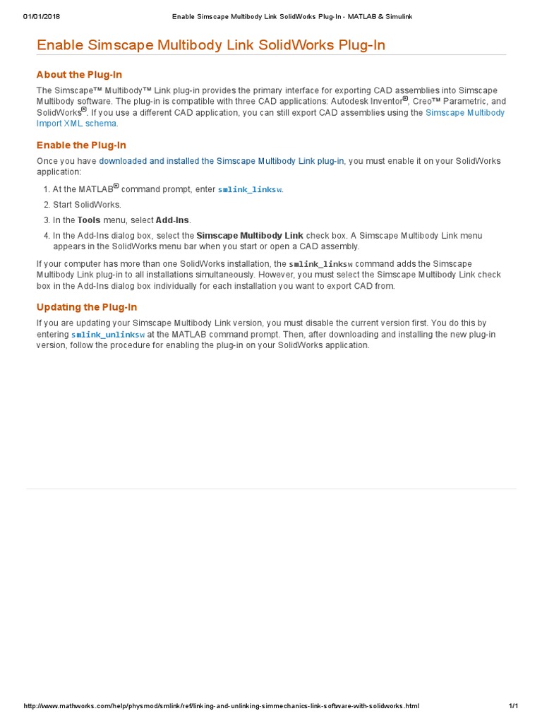 Enable Simscape Multibody Link SolidWorks Plug-In - MATLAB & Simulink | PDF