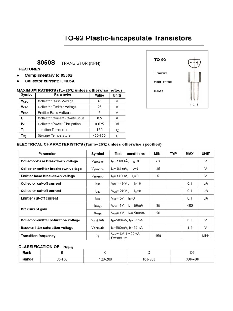 8050S | PDF | Bipolar Junction Transistor | Electrical Equipment