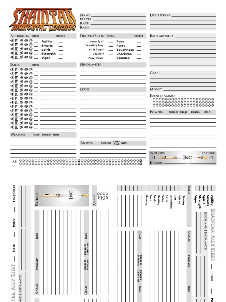 Savage Worlds - Shaintar - Character Sheets Lite BW PDF | PDF | Gaming ...