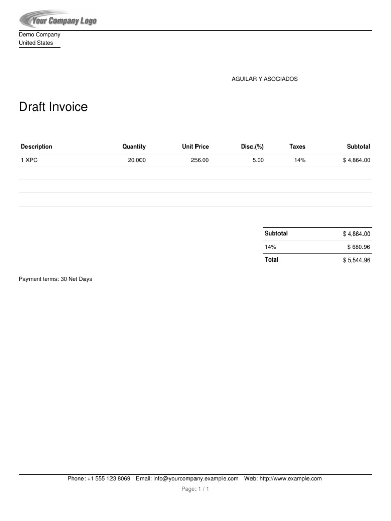 Draft Invoice: Demo Company United States | PDF