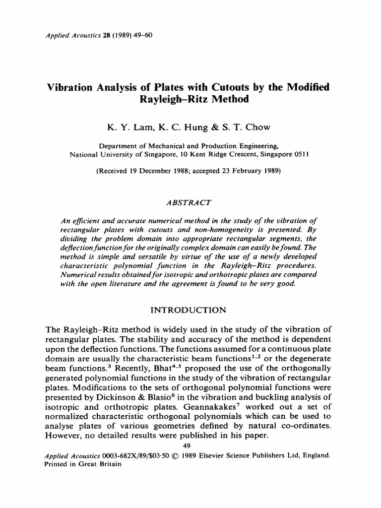 Vibration Analysis of Plates With Cutouts by The Modified Rayleigh-Ritz ...
