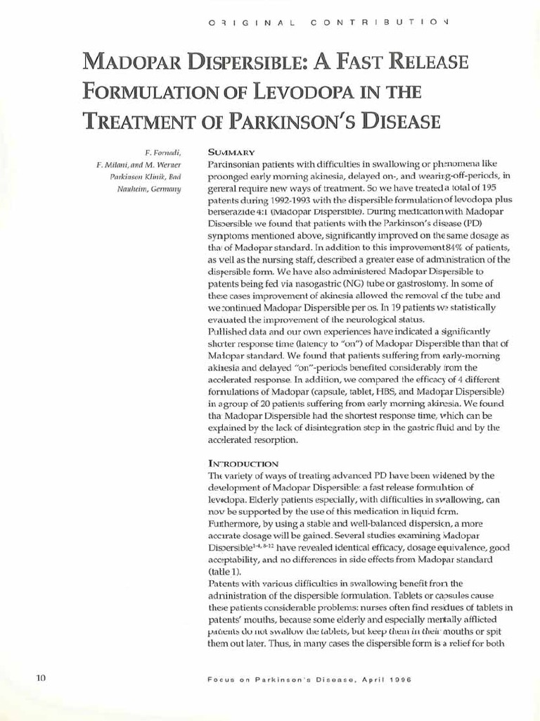 1996 Madopar Dispersible A Fast Release Formulation of Levodopa in The ...
