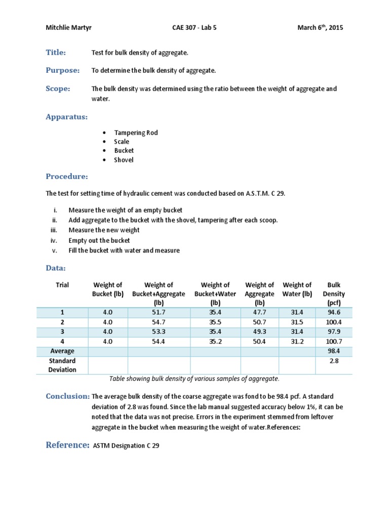 Bulk Density Test of Aggregate | PDF