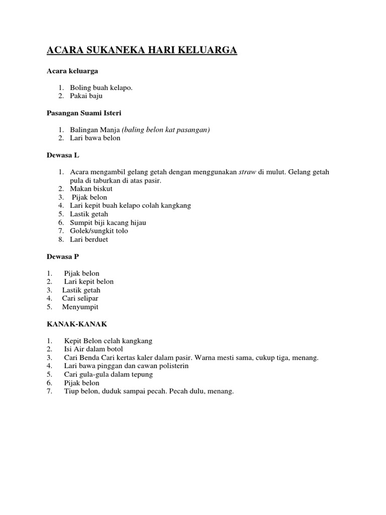 Acara Sukaneka Hari Keluarga | PDF